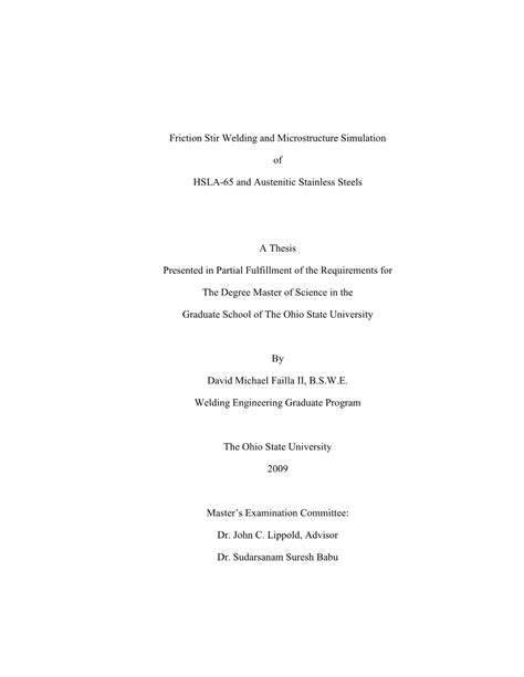 Friction Stir Welding And Microstructure Simulation Of Hsla Docslib