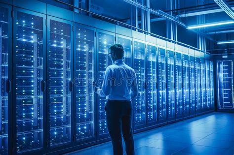 Successful Data Center It Specialist Checking Cloud Servers While