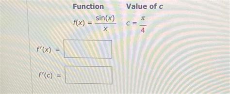 solved find f′ x and f′ c function value of c