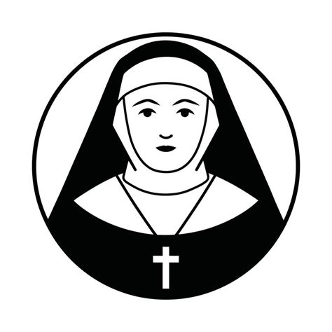 Nun Icon In Black And White With Cross Necklace In Circular Frame 50133966 Vector Art At Vecteezy