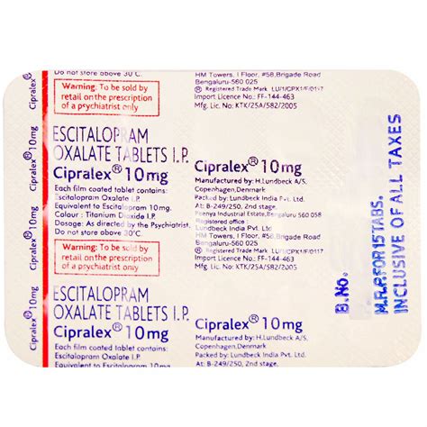 Cipralex 10 Mg Tablet 15s Price Uses Side Effects Composition