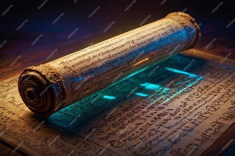 Floating Ancient Scroll With Holographic Text Premium Ai Generated Image