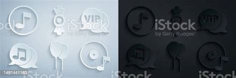 리본이 있는 풍선 말풍선의 Vip 음표 비닐 디스크 사탕 및 톤 아이콘을 설정합니다 벡터 3차원 형태에 대한 스톡 벡터 아트 및 기타 이미지 Istock