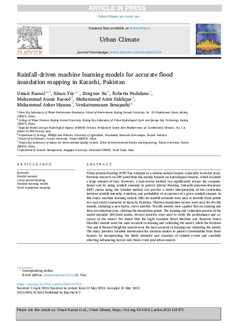 Pdf Rainfall Driven Machine Learning Models For Accurate Flood Inundation Mapping In Karachi