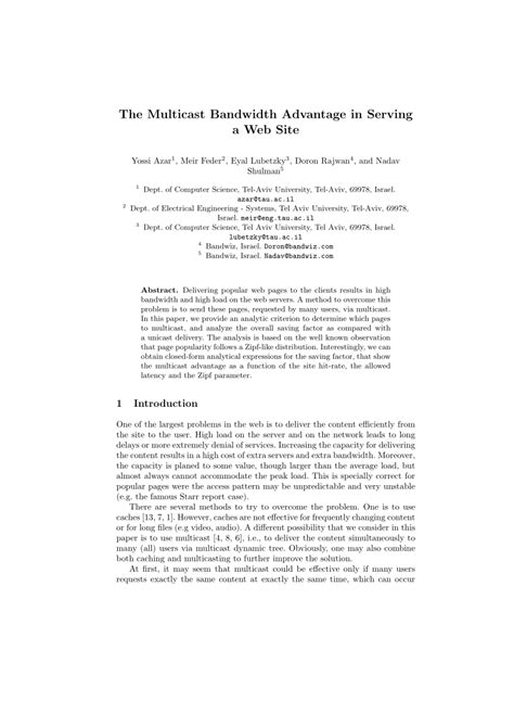 Pdf The Multicast Bandwidth Advantage In Serving A Web Site
