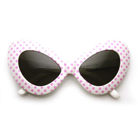 Retro Womens Oversize Polka Dot Cat Eye Sunglasses Zerouv
