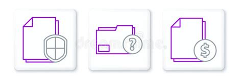 Set Line Finance Document Document Protection Concept And Unknown Folder Icon Vector Stock