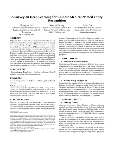 Pdf A Survey On Deep Learning For Chinese Medical Named Entity