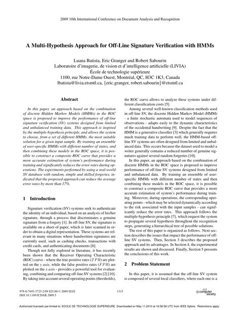 Pdf A Multi Hypothesis Approach For Off Line Signature Verification