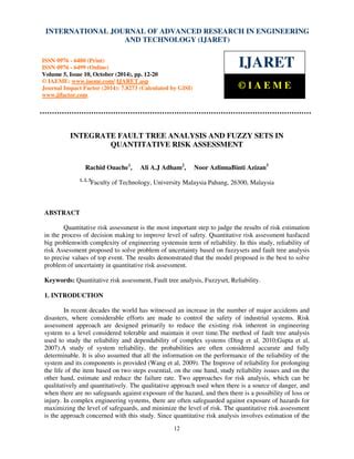 Integrate Fault Tree Analysis And Fuzzy Sets In Quantitative Risk Assessment PDF Physics