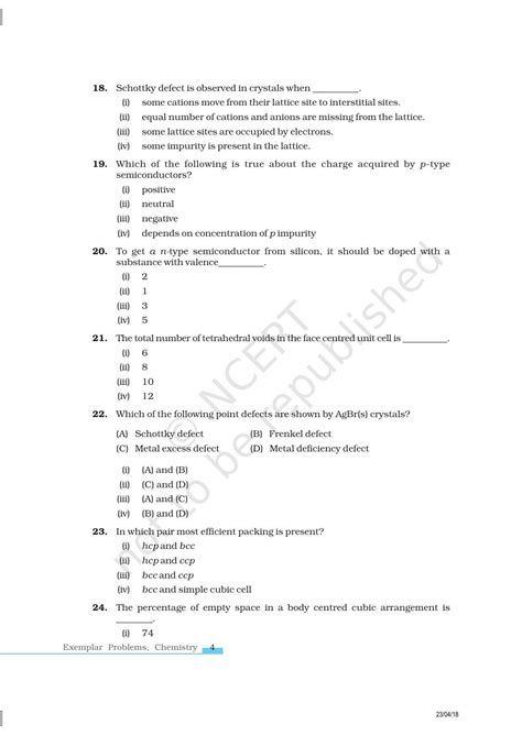 Ncert Exemplar Book For Class 12 Chemistry Chapter 1 Solid State