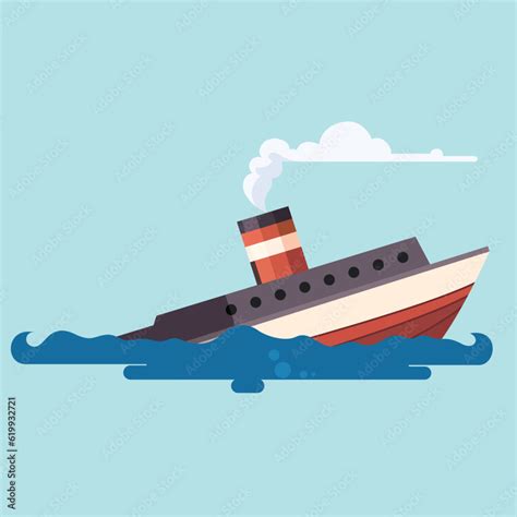 Sinking Ship Flat Style Vector Illustration Ship Sinking In The Ocean Stock Vector Image Ship
