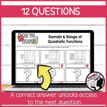 Domain And Range Of Quadratic Functions Digital Escape Room TPT