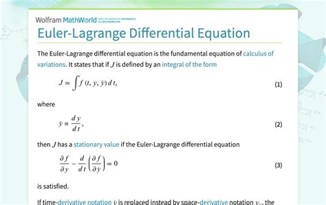 Euler Lagrange Differential Equation From Wolfram Mathworld