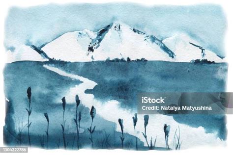 조경 산 초원 필드 강 야외 경로 손으로 그린 수채화 일러스트레이션 종이 클로즈업 디자인 배경 템플릿 엽서 커버 수채화에 대한 스톡 벡터 아트 및 기타 이미지 Istock