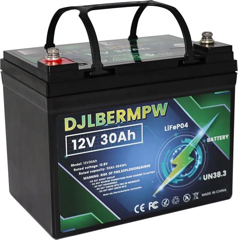 DJLBERMPW 12V 30Ah Lithium Battery 12V LiFePO4 Batteries 384W Load Power 4000 Deep Cycle
