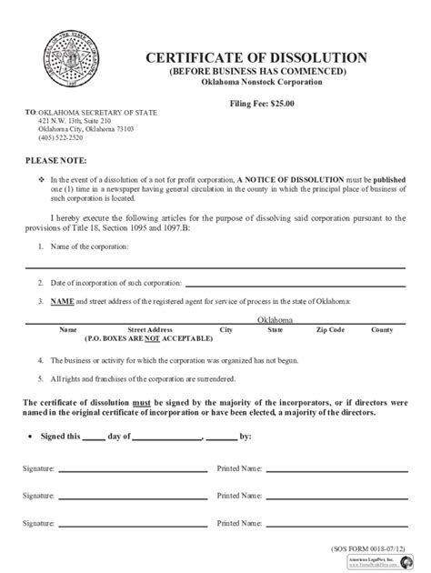 Fillable Online Certificate Of Dissolution Before Business Has