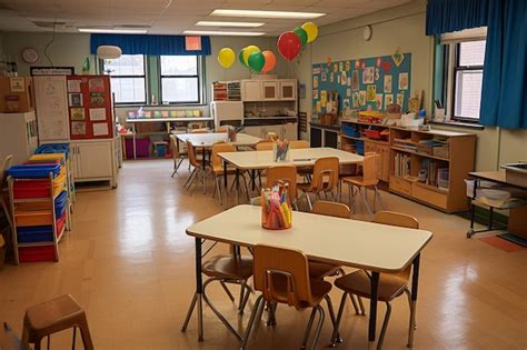 Classroom With Recycling Bin Stations Premium Ai Generated Image