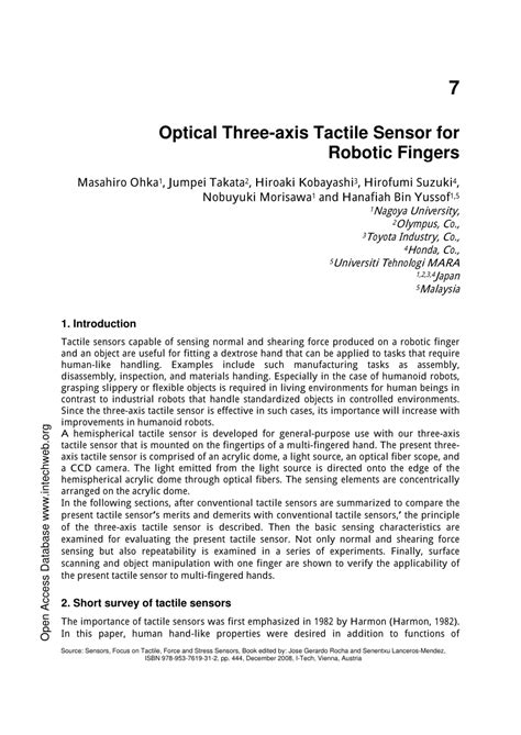Pdf Optical Three Axis Tactile Sensor For Robotic Fingers