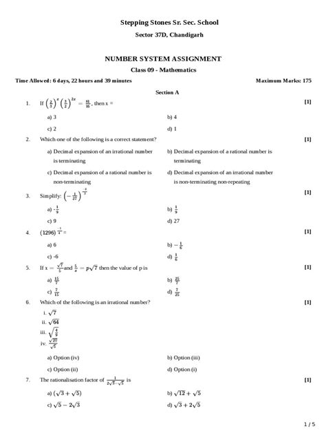 Assignment Nuber System 1 Ques Pdf Numbers Rational Number