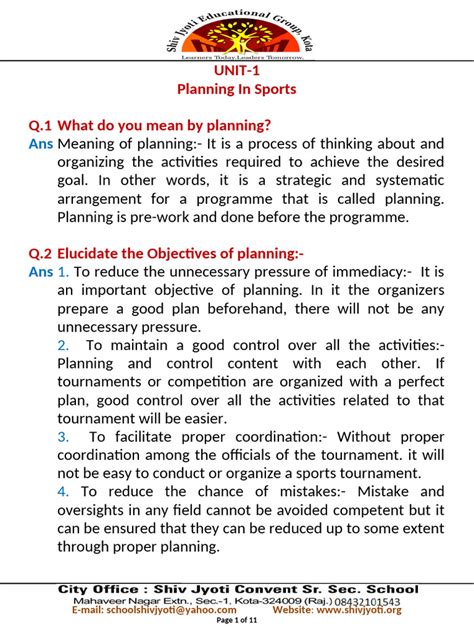Class 12 Phy Edu Unit 1 Planning In Sports Pdf Tournament Sports