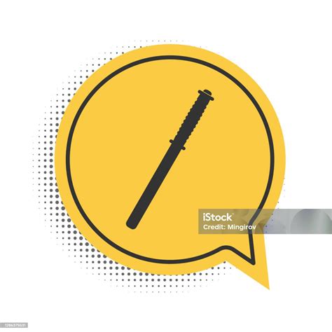 흰색 배경에 고립 된 검은 경찰 고무 지휘봉 아이콘 고무 트렁천 경찰 박쥐 경찰 장비 노란색 음성 버블 기호입니다 벡터 검은색에 대한 스톡 벡터 아트 및 기타 이미지