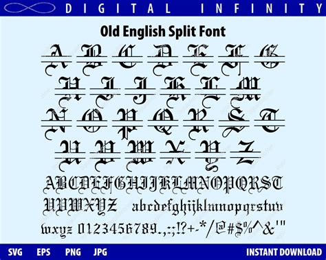 Split Old English Font Svg Split Gothic Monogram Svg Split Alphabet