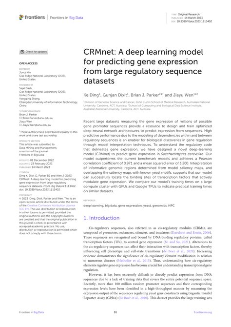Pdf Crmnet A Deep Learning Model For Predicting Gene Expression From