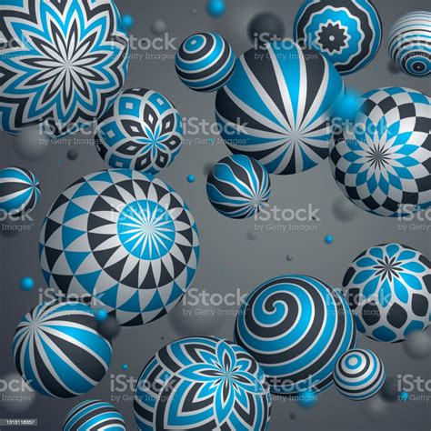 사실적인 장식 된 구 벡터 일러스트레이션 패턴과 필드 효과의 깊이와 아름다운 공추상 적 배경 3d 글로브 디자인 컨셉 아트 3차원 형태에 대한 스톡 벡터 아트 및 기타