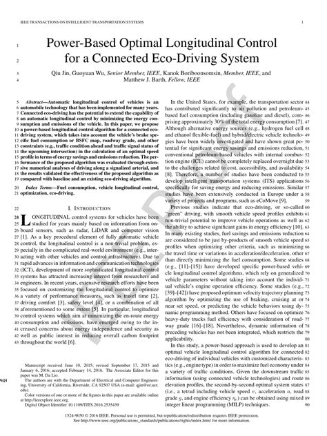 Pdf Power Based Optimal Longitudinal Control For A Connected Eco