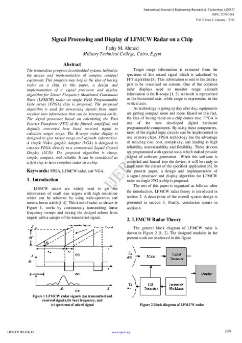 Pdf Signal Processing And Display Of Lfmcw Radar On A Chip