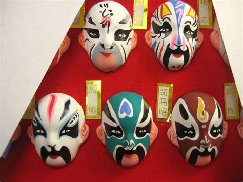 Vintage Chinese Beijing Opera Clay Masks X5 Hand Painted Mini Peking