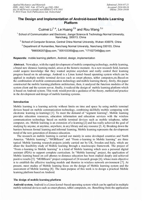 The Design And Implementation Of Android Based Mobile Learning Platform Scientificnet