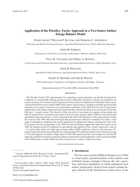 Pdf Application Of The Priestley Taylor Approach In A Two Source Surface Energy Balance Model
