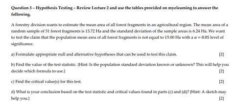 Solved Question Hypothesis Testing Review Lecture Chegg