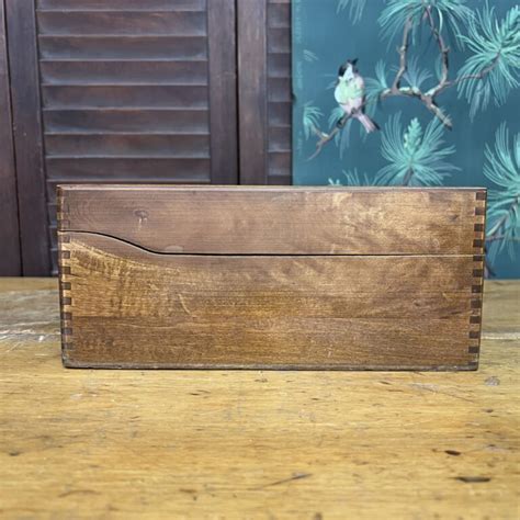 Vintage Wooden Hinged Index Card Catalog Box Recipe File Box The
