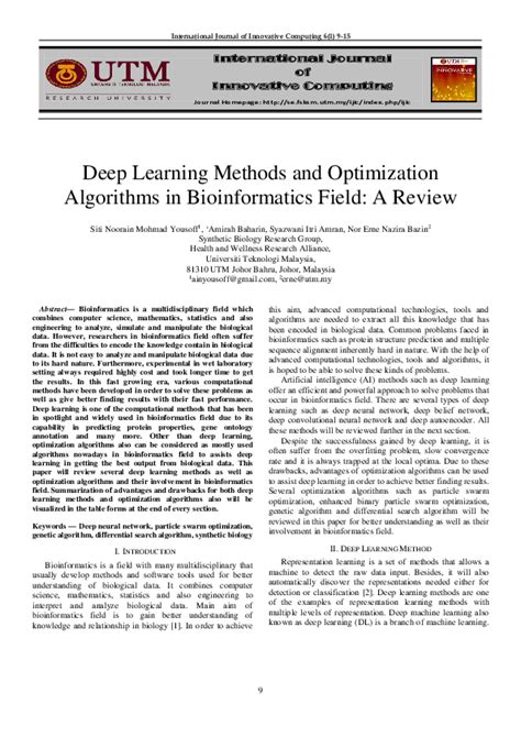 Pdf Deep Learning Methods And Optimization Algorithms In Bioinformatics Field A Review