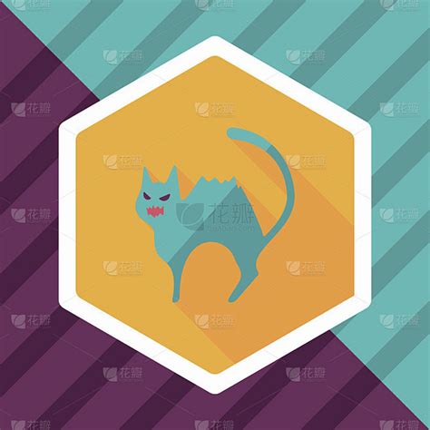 邪恶的猫平图标与长影子，eps10