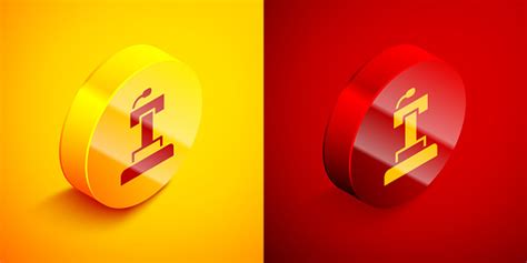 주황색과 빨간색 배경에 고립 된 등도 측정 무대 스탠드 또는 토론 연단 Rostrum 아이콘 컨퍼런스 연설 트리뷴 서클 버튼입니다 벡터 3차원 형태에 대한 스톡 벡터 아트