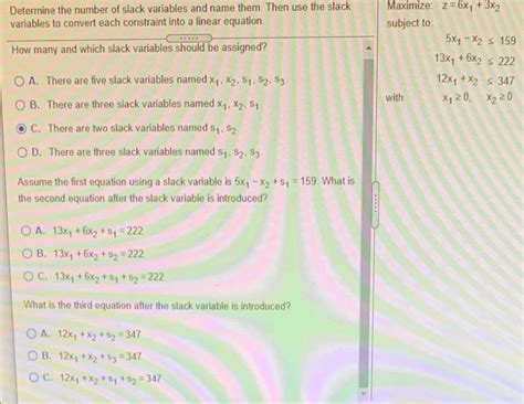 Solved Determine The Number Of Slack Variables And Name