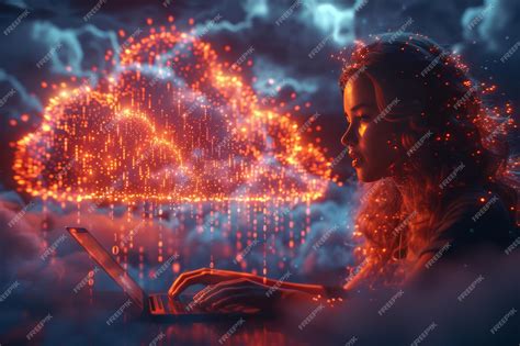 Woman Engaged In Cloud Computing With Binary Code Cloud Premium Ai