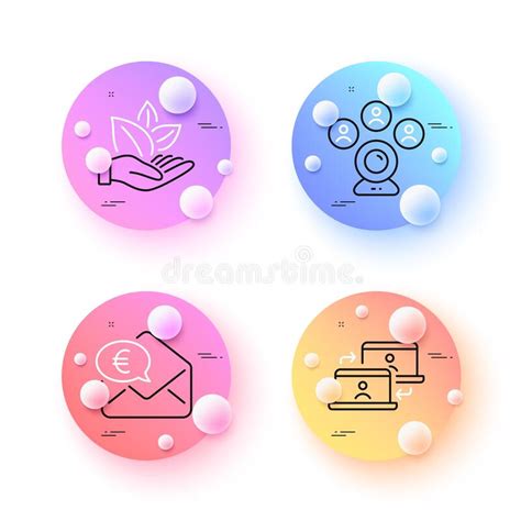 Video Conference Euro Money And Outsource Work Minimal Line Icons For Web Application