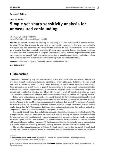 Pdf Simple Yet Sharp Sensitivity Analysis For Unmeasured Confounding