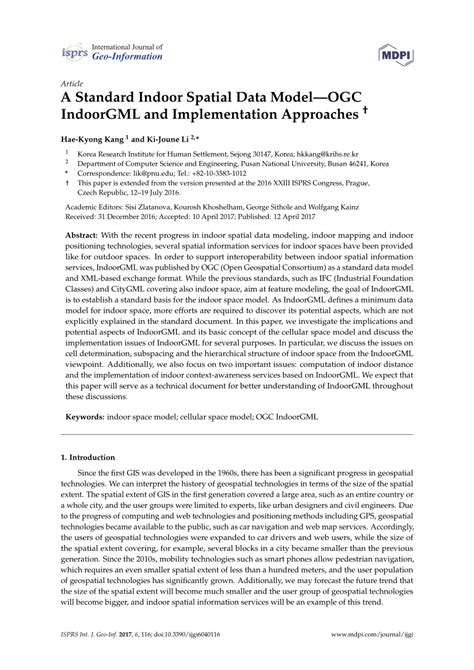 Pdf A Standard Indoor Spatial Data Model—ogc Indoorgml And Implementation Approaches
