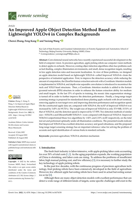 Pdf An Improved Apple Object Detection Method Based On Lightweight Yolov4 In Complex Backgrounds