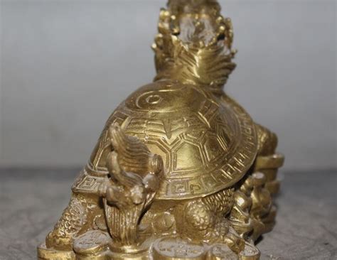 Fengshui Brass Dragon Turtle Statue Yuanbao Wealth Coin Chinese