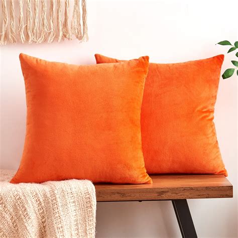 Grineed Fall Orange Throw Pillow Covers Decorative Velvet Set Of 2