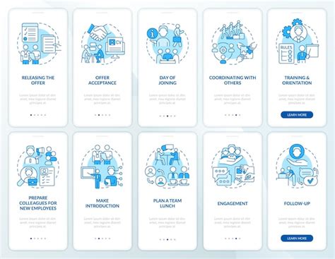 Premium Vector Developing Employee Integration Blue Onboarding Mobile App Screen Set