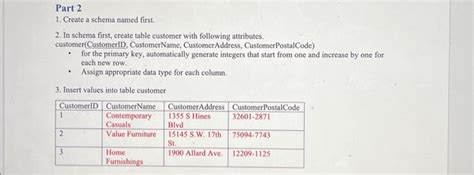 Solved In Schema First Create Table Customer With Chegg