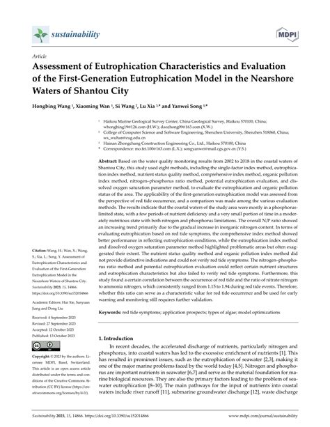 Pdf Assessment Of Eutrophication Characteristics And Evaluation Of The First Generation